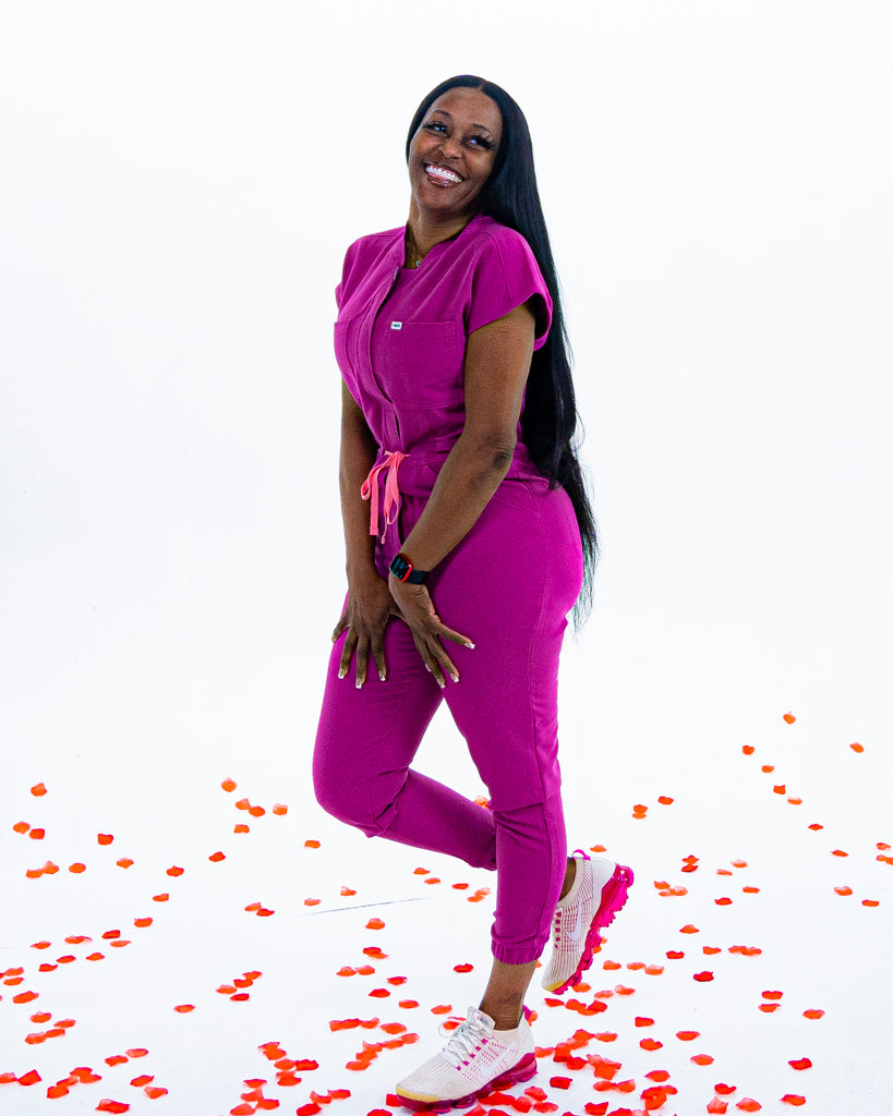 1 CORINTHIANS 13 FUCHSIA PINK MEDICAL SCRUB JUMPSUIT – VIBEZ